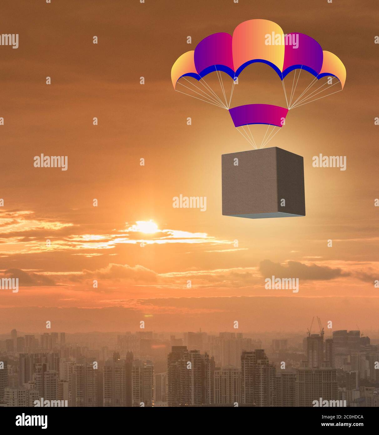 The delivery of boxes concept with parachute Stock Photo - Alamy