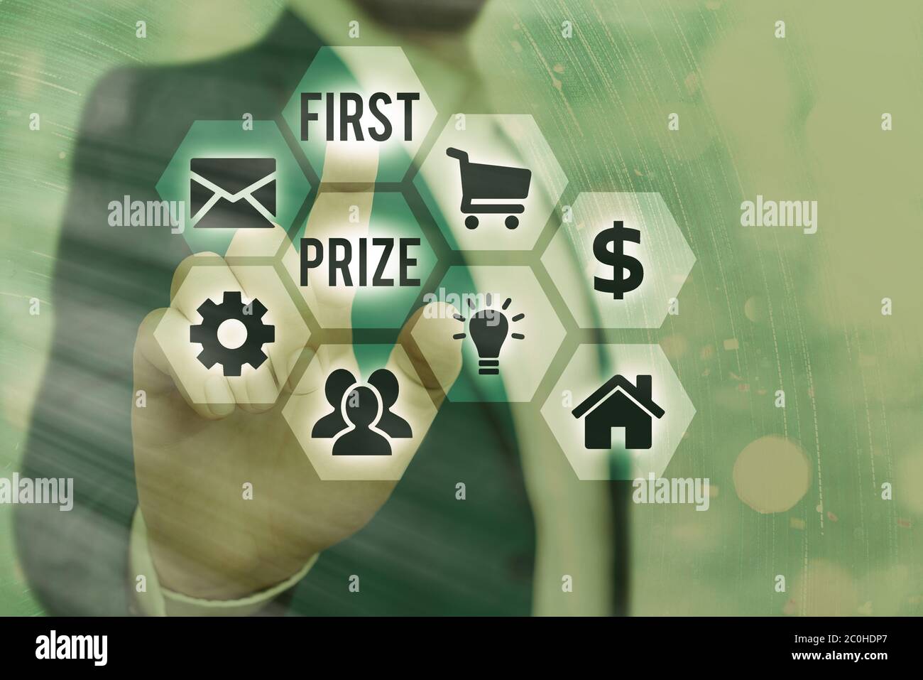 Writing note showing First Prize. Business concept for most coveted ...