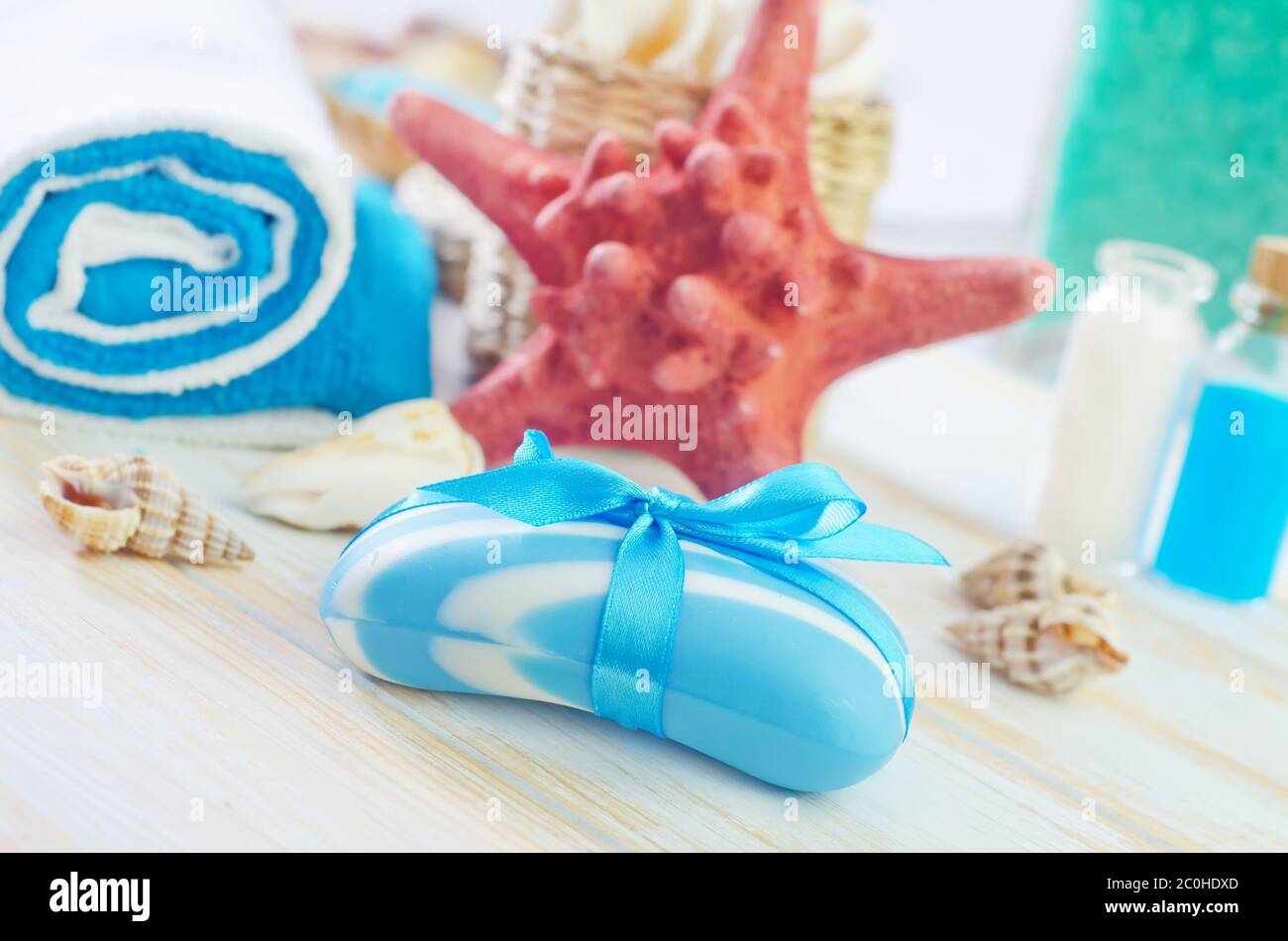 Soap and towels Stock Photo - Alamy