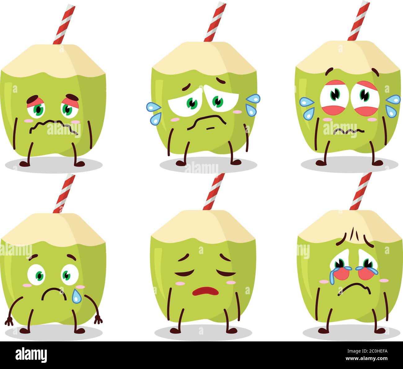 Green coconut cartoon character with sad expression Stock Vector Image ...