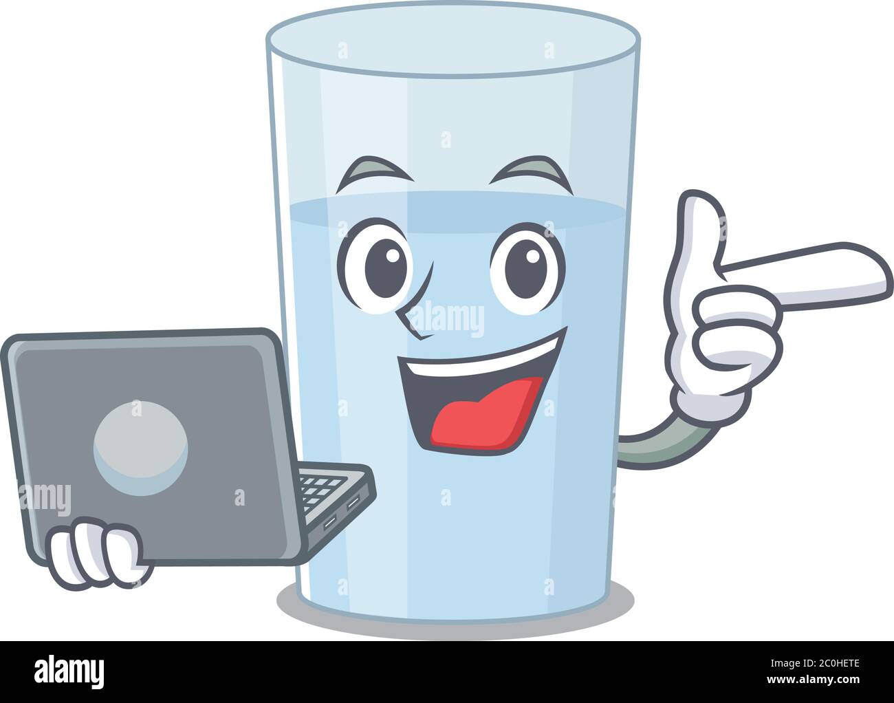 Smart cartoon character of glass of water studying at home with a ...