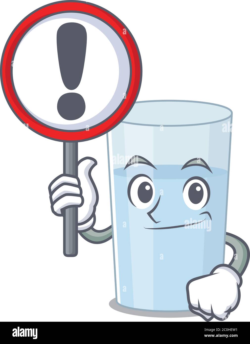 A cartoon icon of glass of water with a exclamation sign board Stock ...