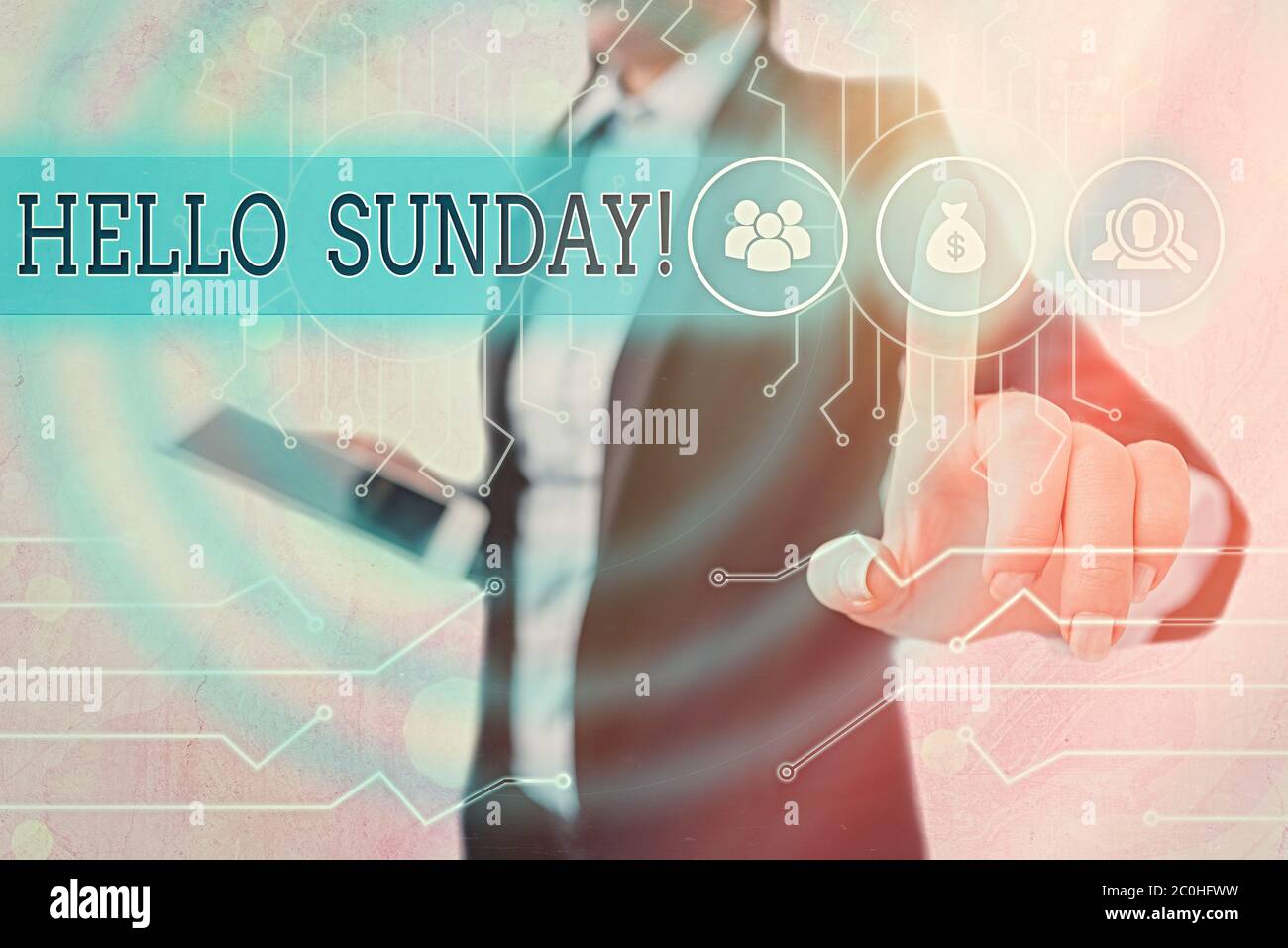 Writing note showing Hello Sunday. Business concept for inspired ...