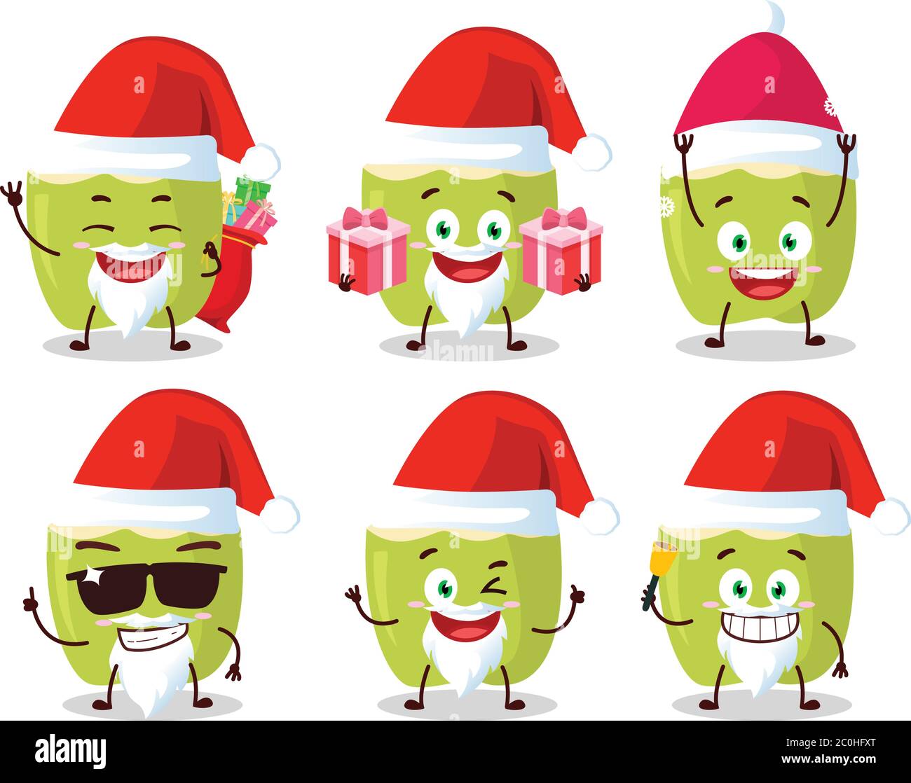 Santa Claus emoticons with green coconut cartoon character Stock Vector ...