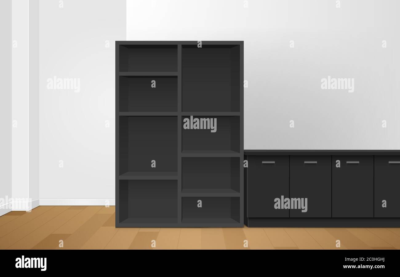 black showcase and cabinet in the room Stock Vector Image & Art - Alamy