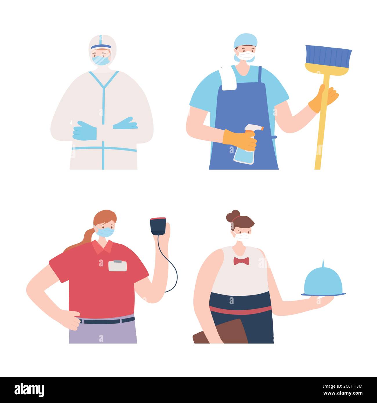 thank you essential workers, people employees with face masks, various ...