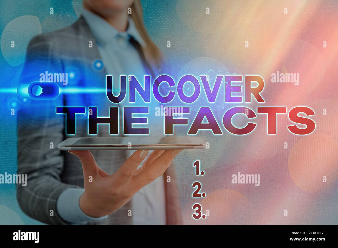 Text sign showing Uncover The Facts. Business photo showcasing Find the ...