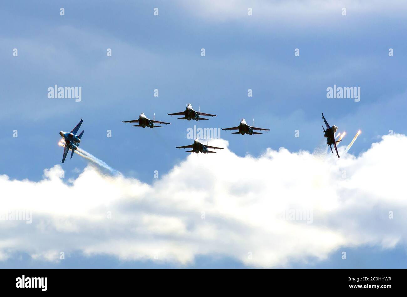 The group fighter blasts in the sky and fires the lights from homing ...