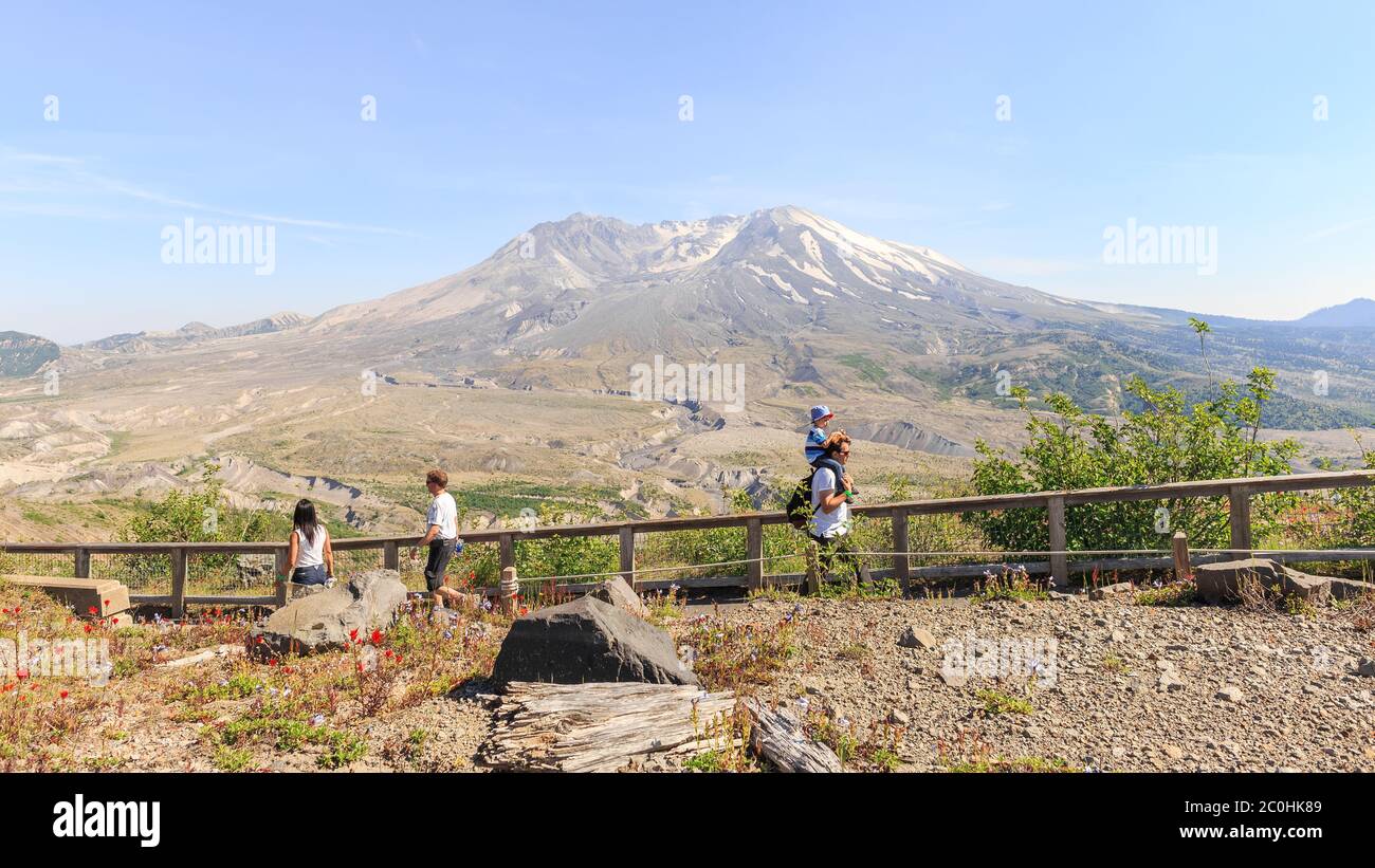 Washington state, USA - June 24, 2018: People walking on trace with the ...