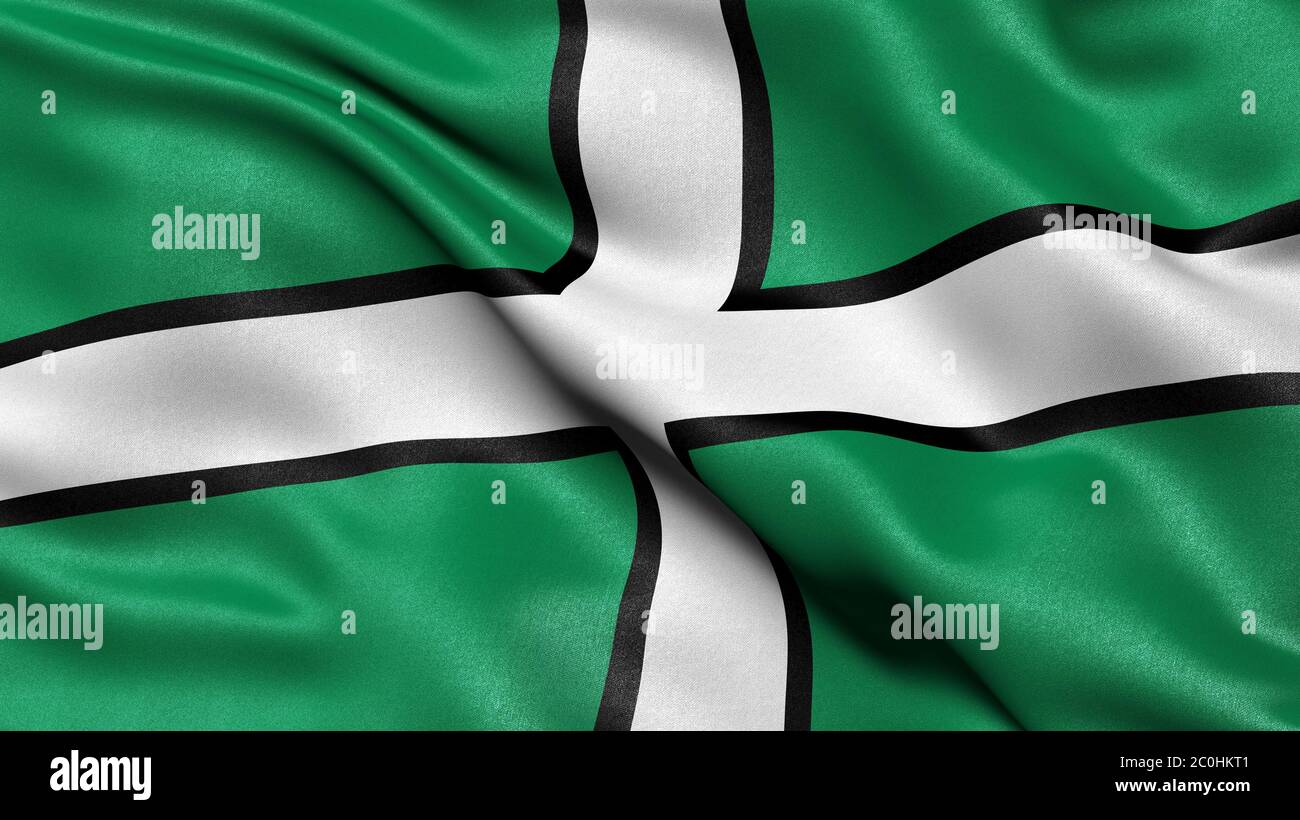 Flag of Devon waving in the wind. 3D illustration Stock Photo - Alamy