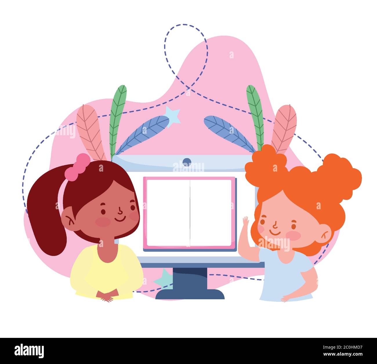 online education, student girls studying in the computer, website and ...