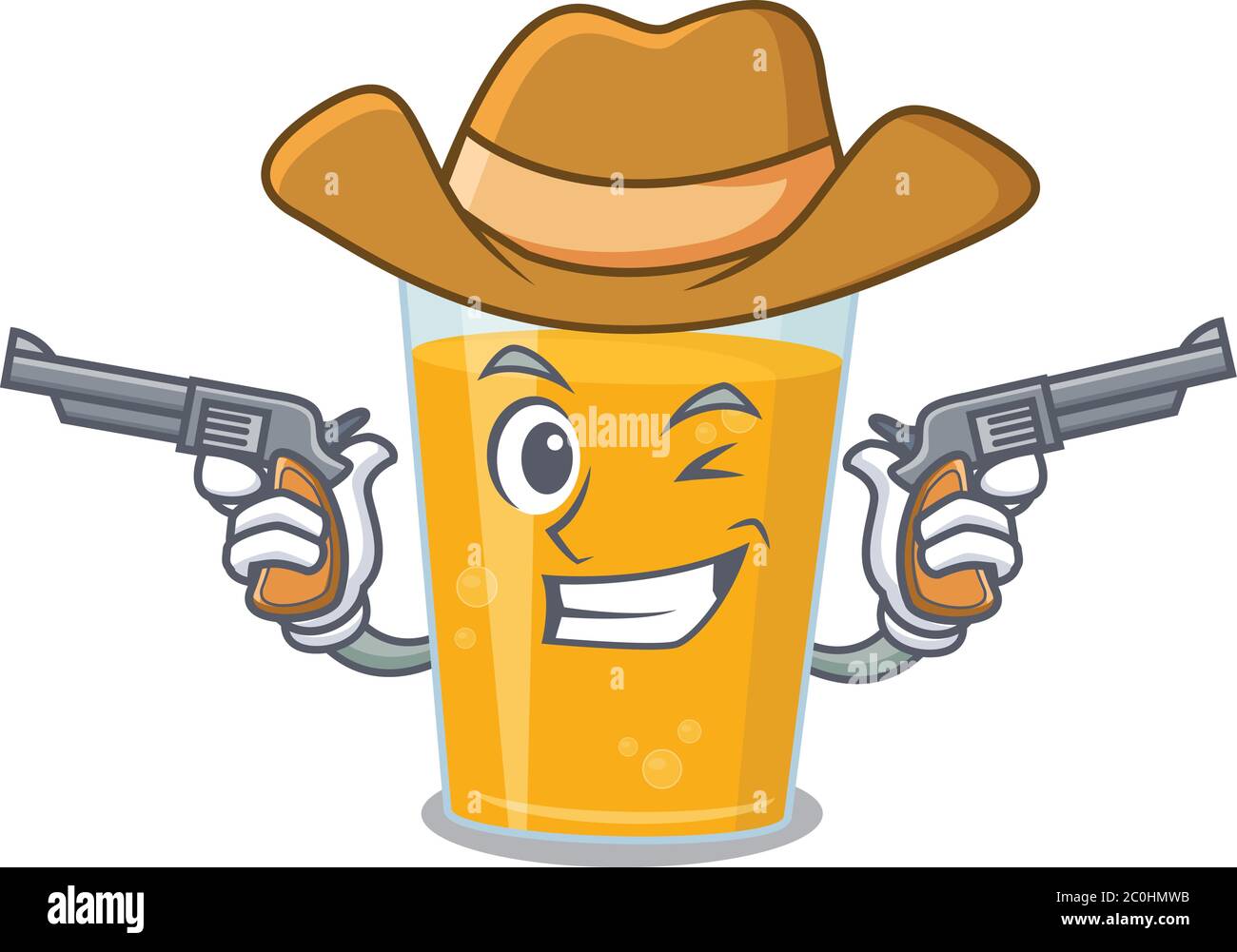 Cartoon character cowboy of glass of orange juice with guns Stock ...
