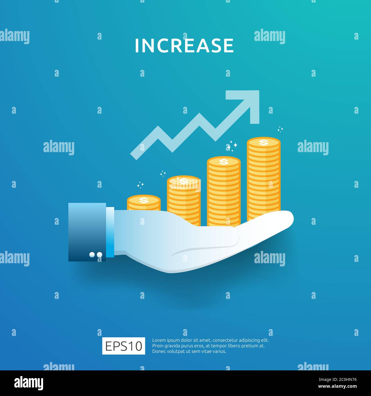 business chart on hand. income salary rate increase. graphic growth ...