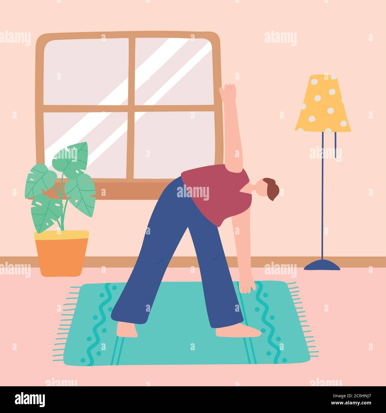 stay at home, boy practicing yoga in mat, self isolation, activities in ...