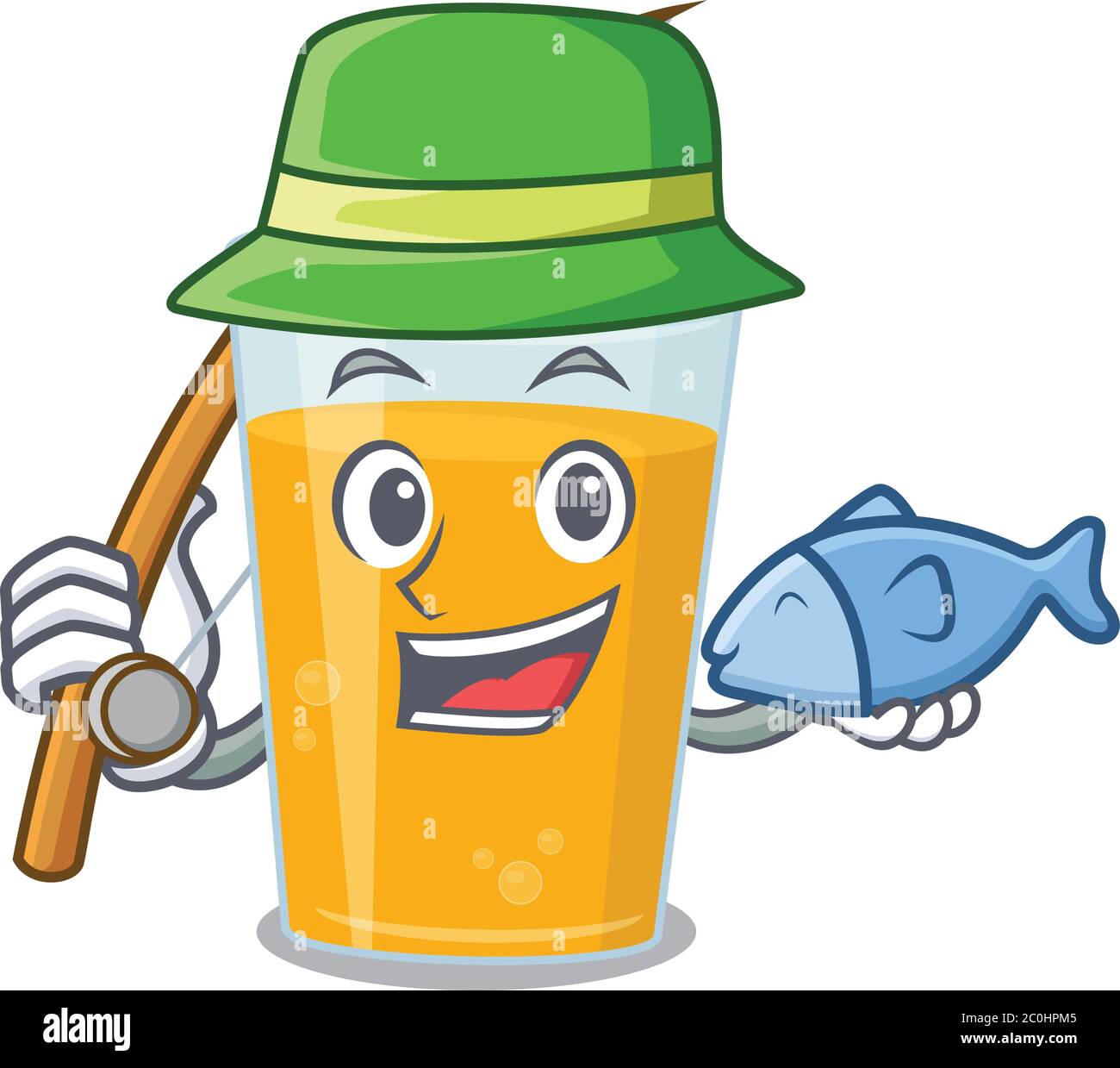 Cartoon design style of glass of orange juice goes to fishing Stock ...