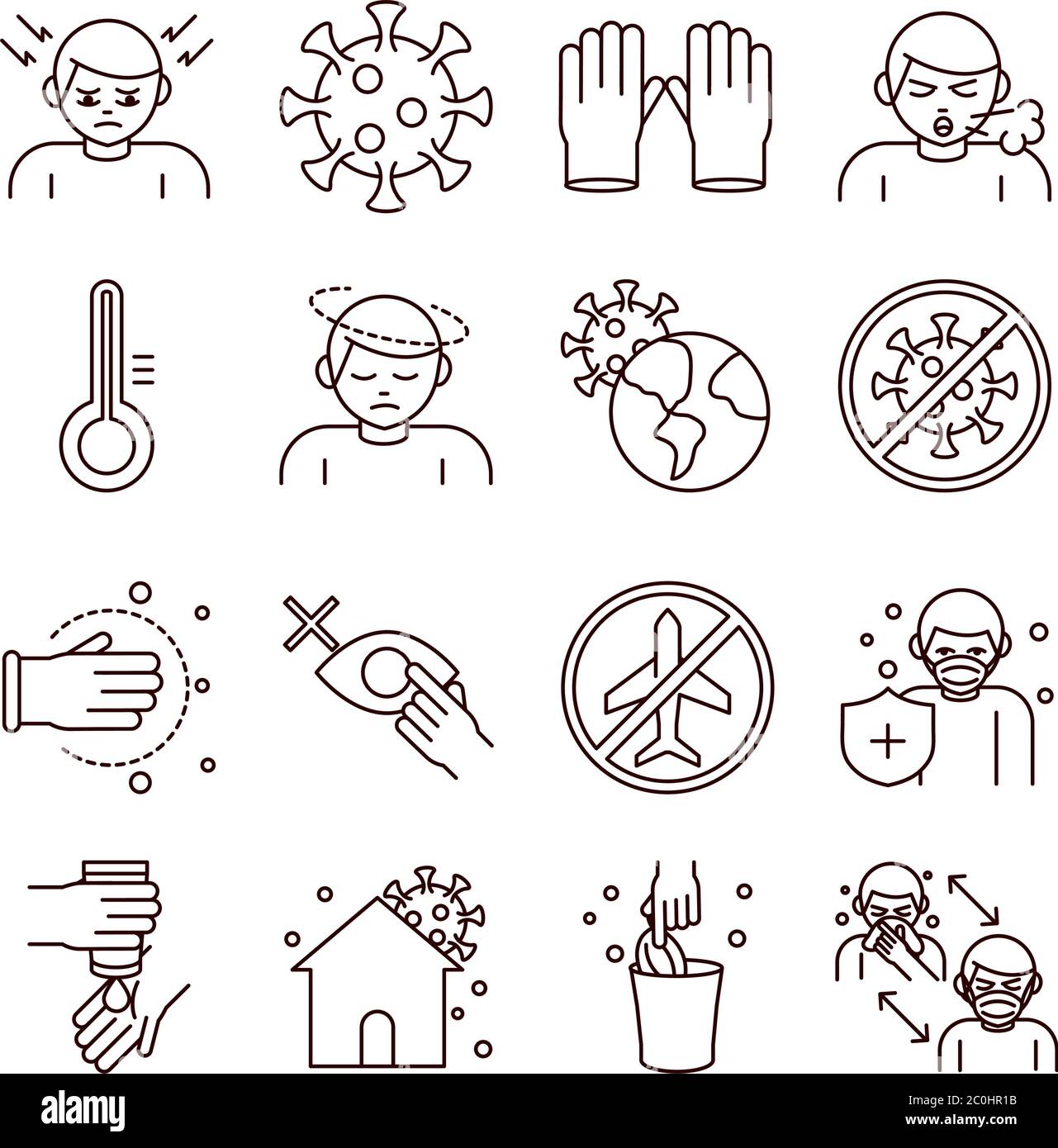 covid 19 coronavirus prevention, spread outbreak pandemic line style ...