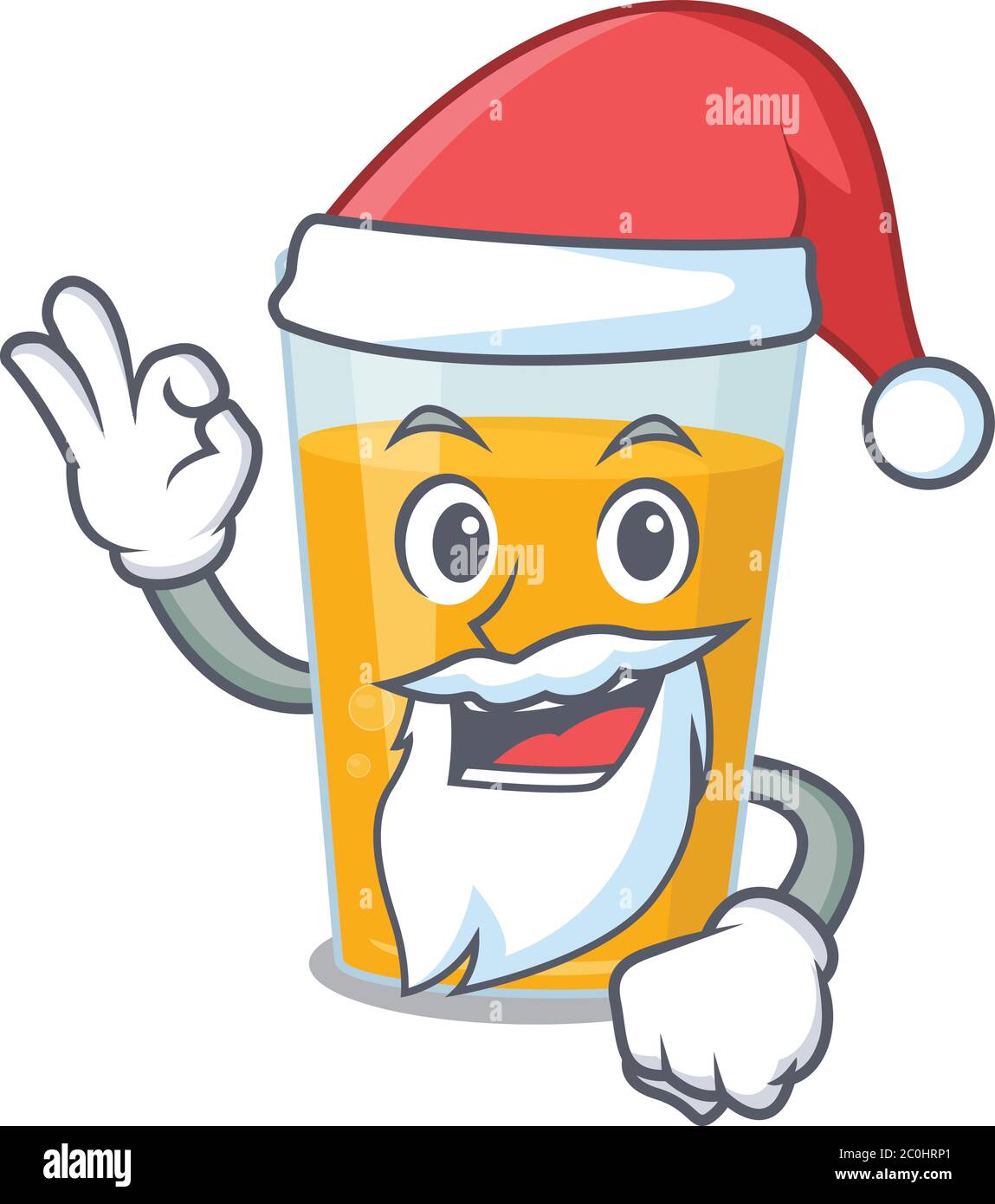cartoon character of glass of orange juice Santa having cute ok finger ...