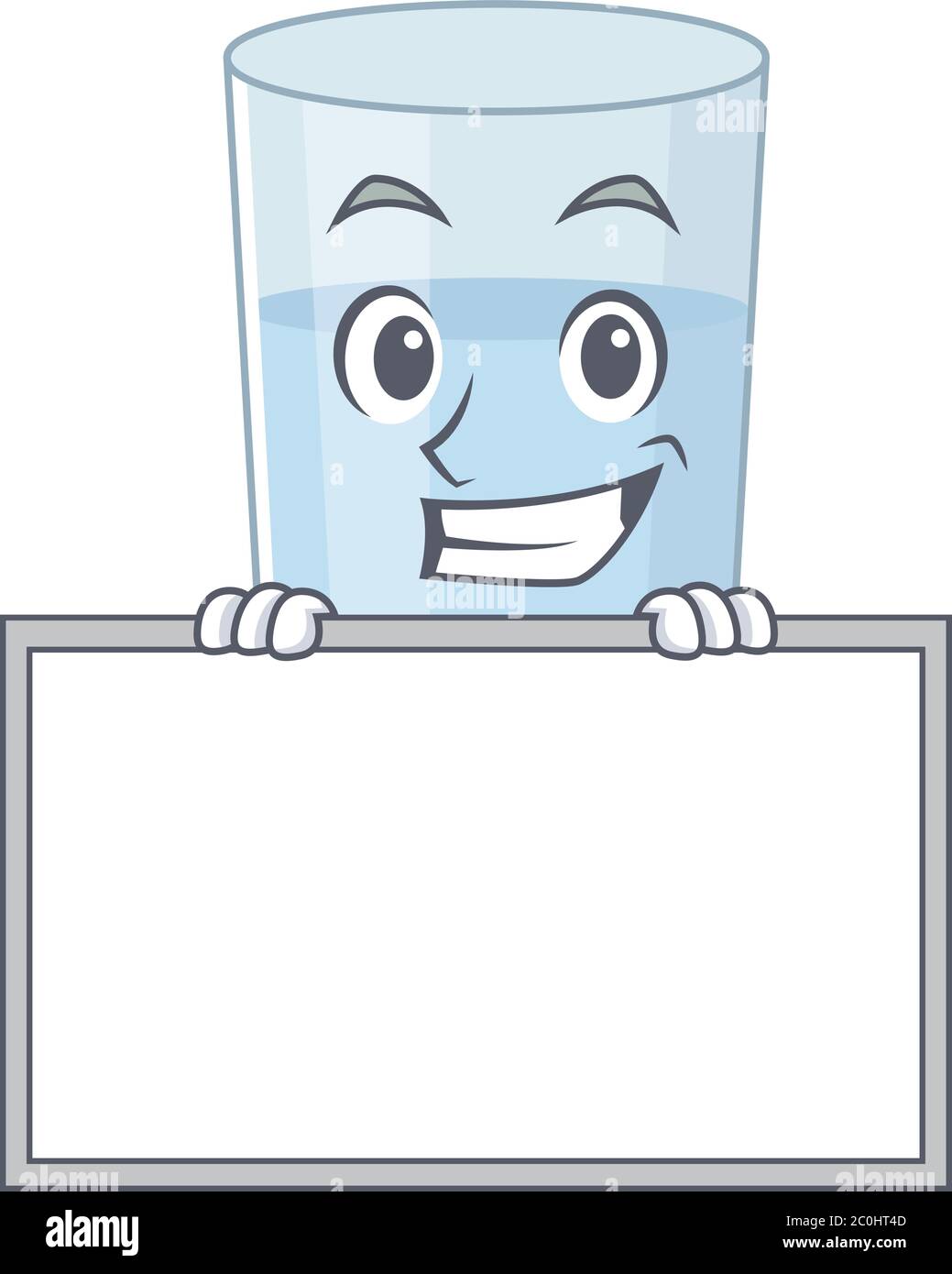 Glass of water cartoon design style standing behind a board Stock ...