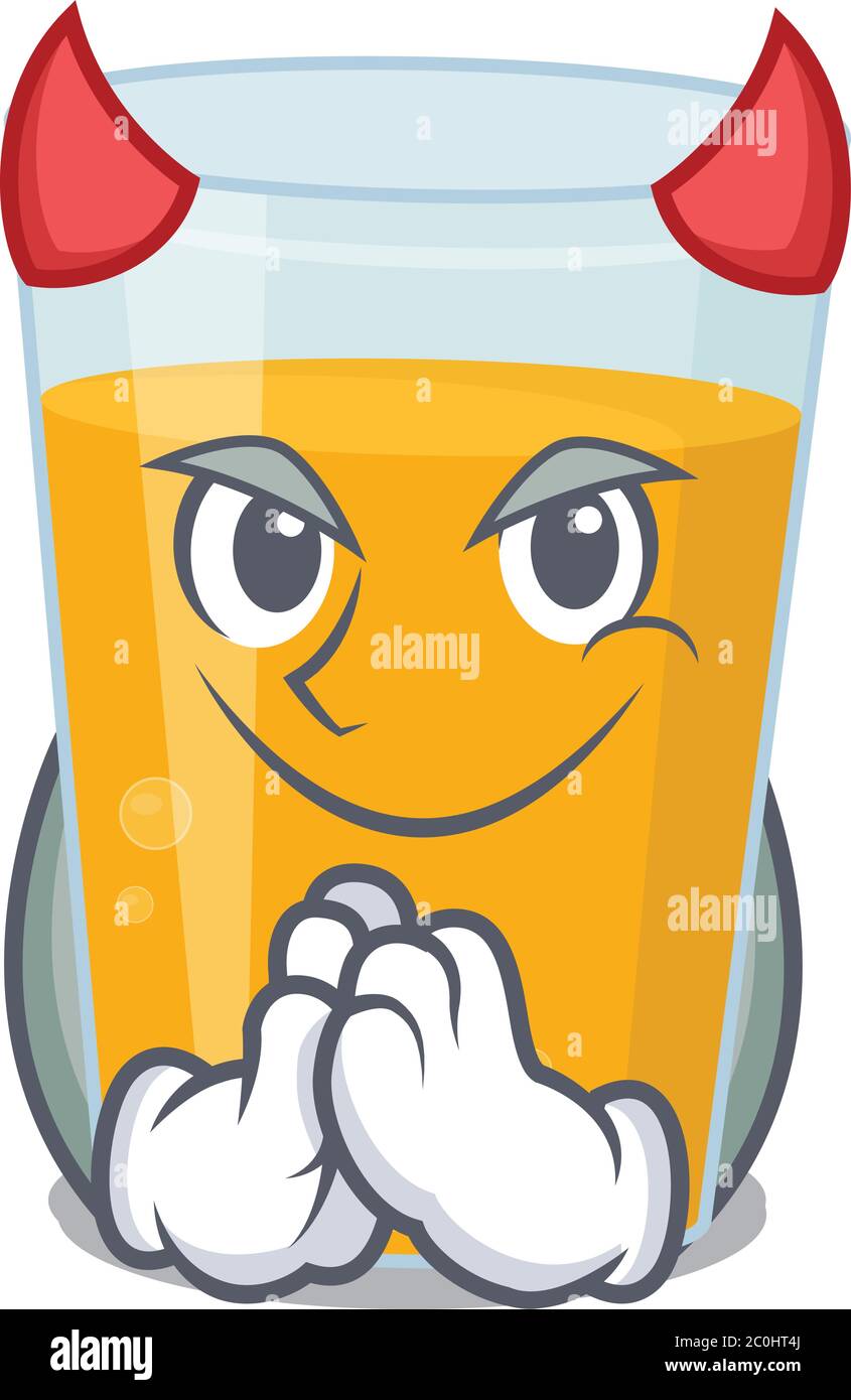 Glass of orange juice clothed as devil cartoon character design concept ...