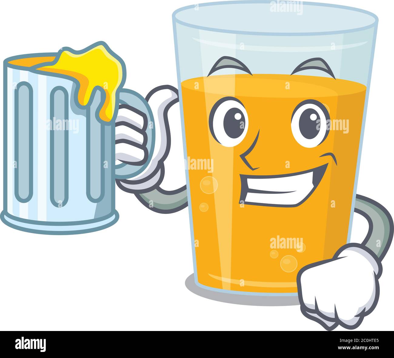 A cartoon concept of glass of orange juice with a glass of beer Stock ...