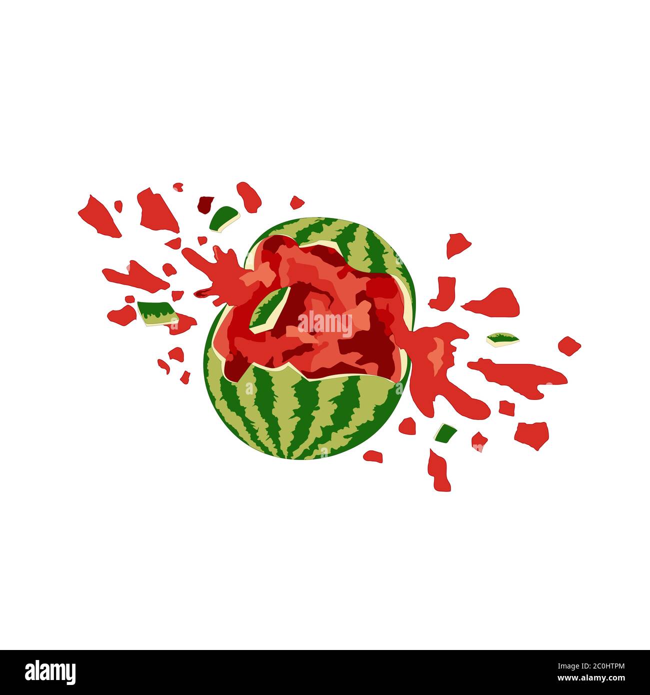 Broken crashed smashed watermelon on white background. Vector cracked ...
