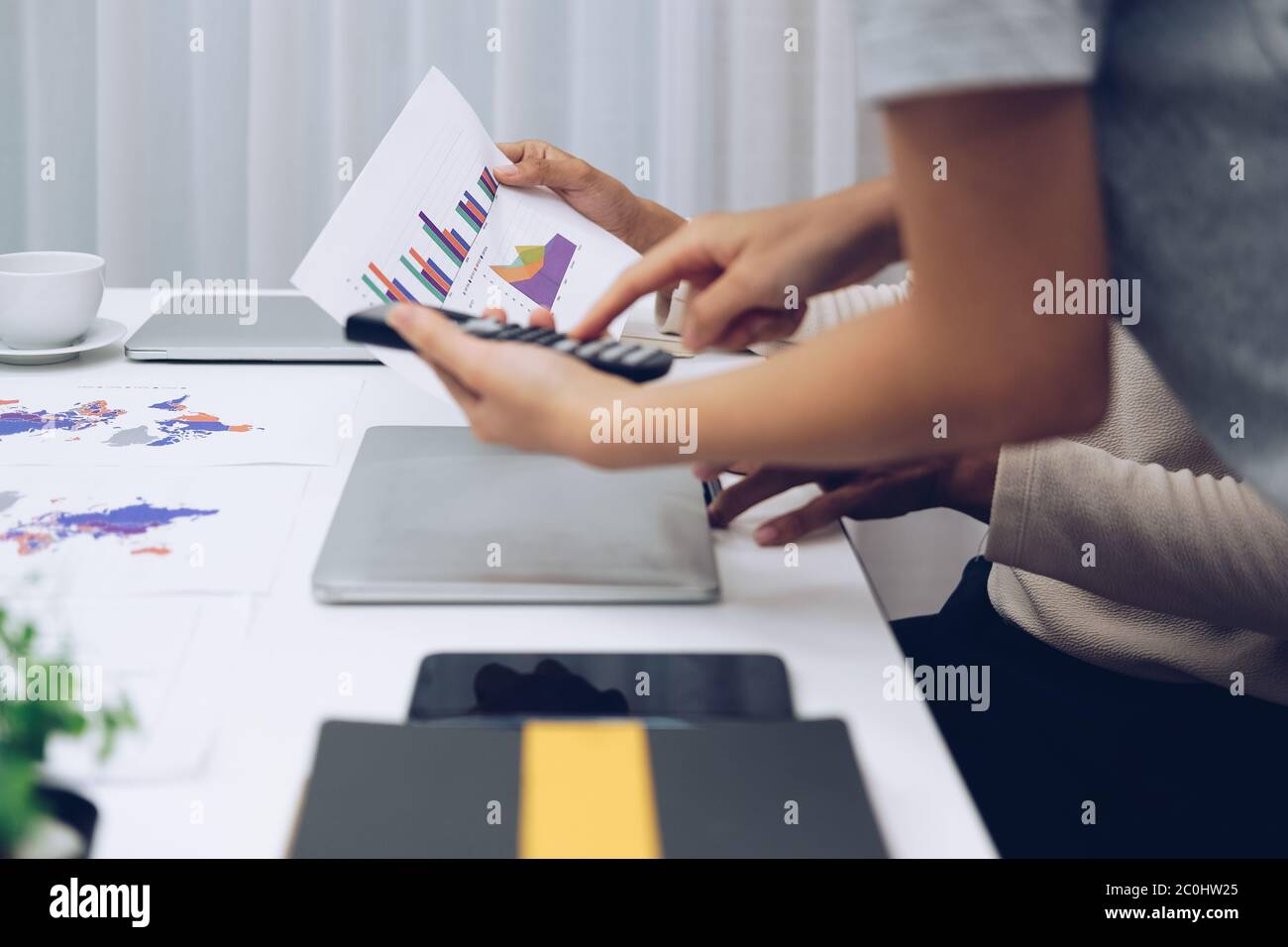 Man Woman Colleagues Analyzing Data On Computer Startup Teamwork Coworking Team Working At Home