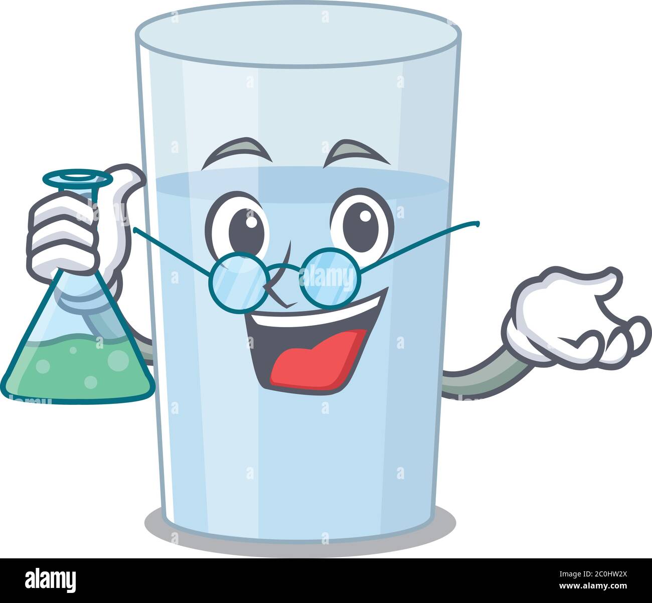 caricature character of glass of water smart Professor working on a lab ...