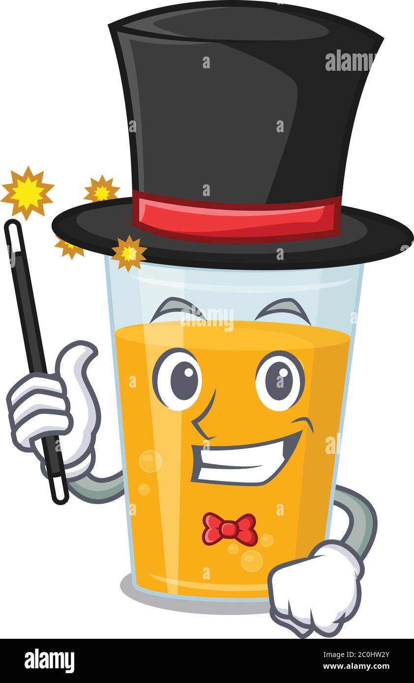 A gorgeous smart Magician of glass of orange juice cartoon design style ...