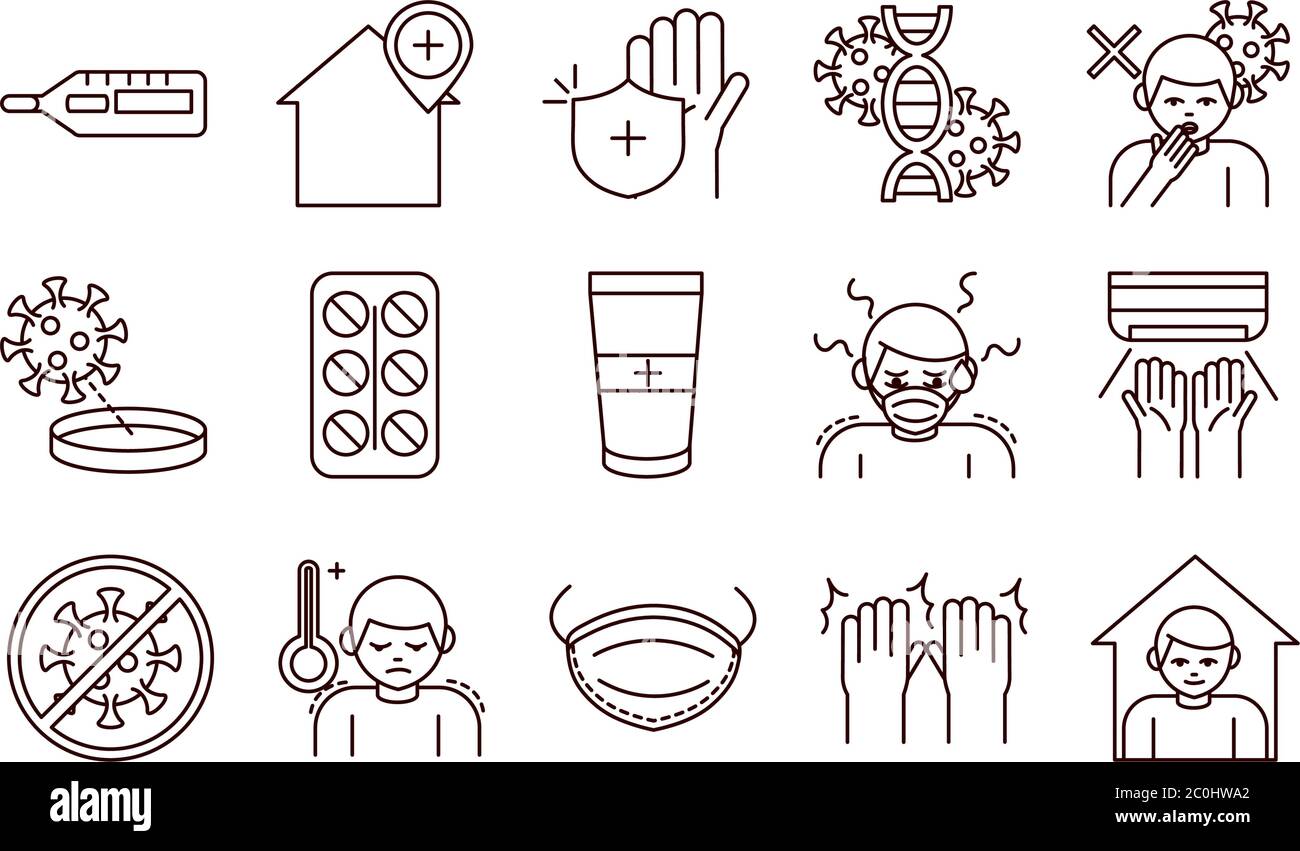 covid 19 coronavirus prevention, spread outbreak pandemic line style ...