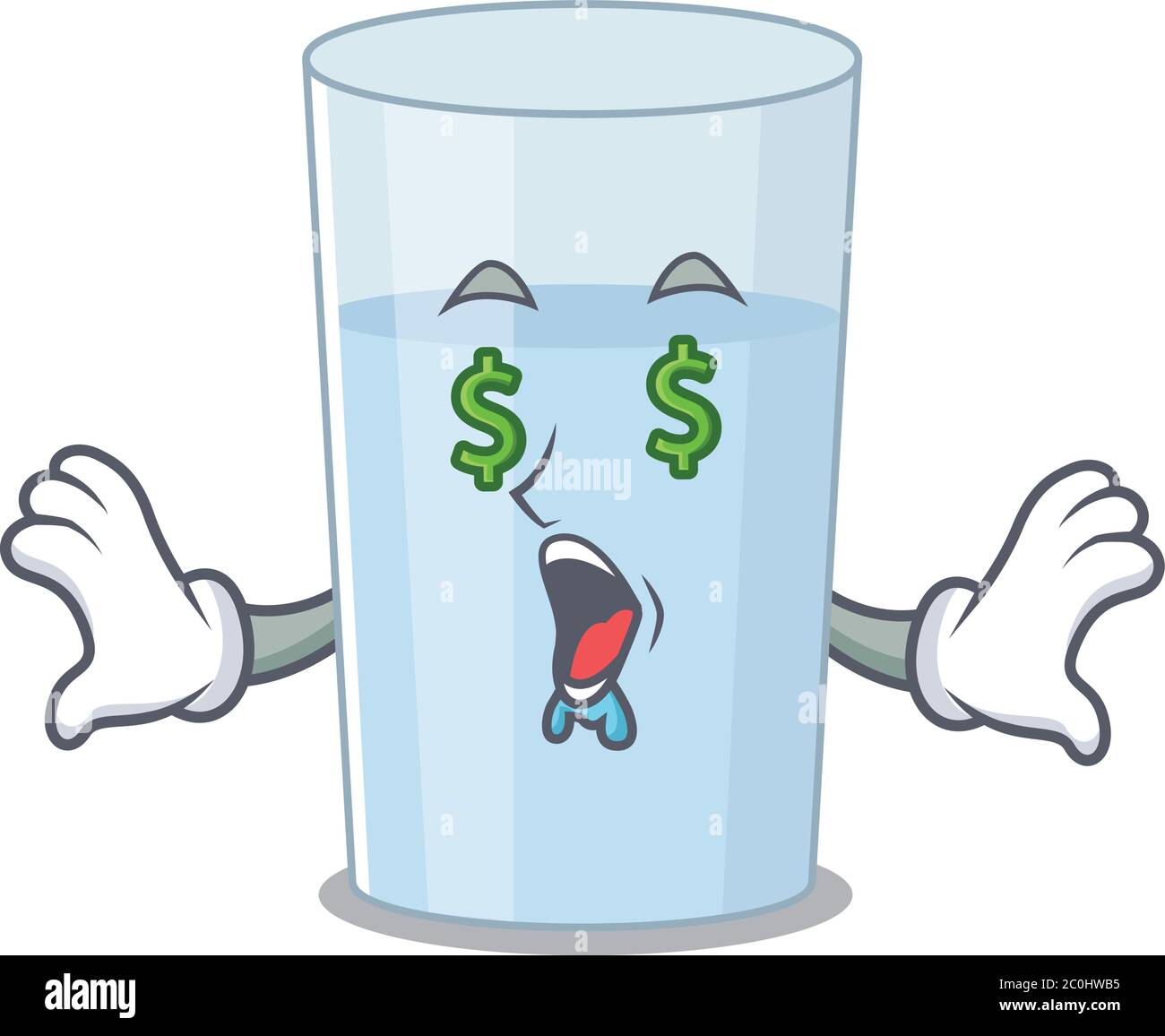 wealthy cartoon character concept of glass of water with money eyes ...