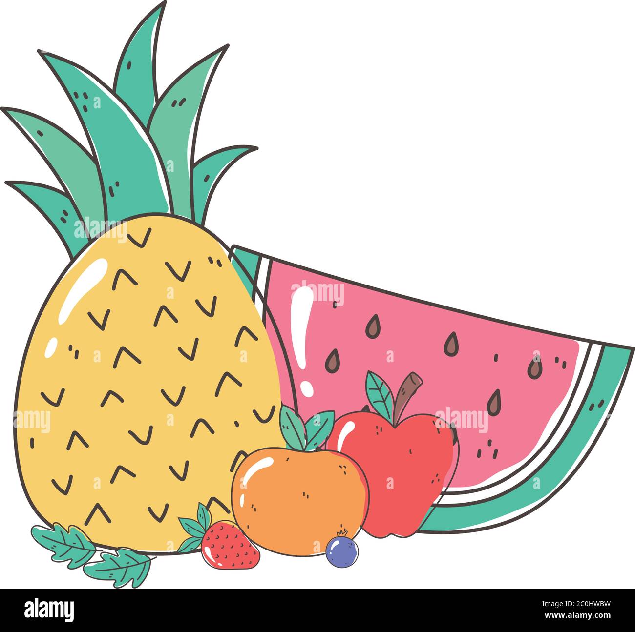 pineapple watermelon orange fruits organic healthy food natural vector ...