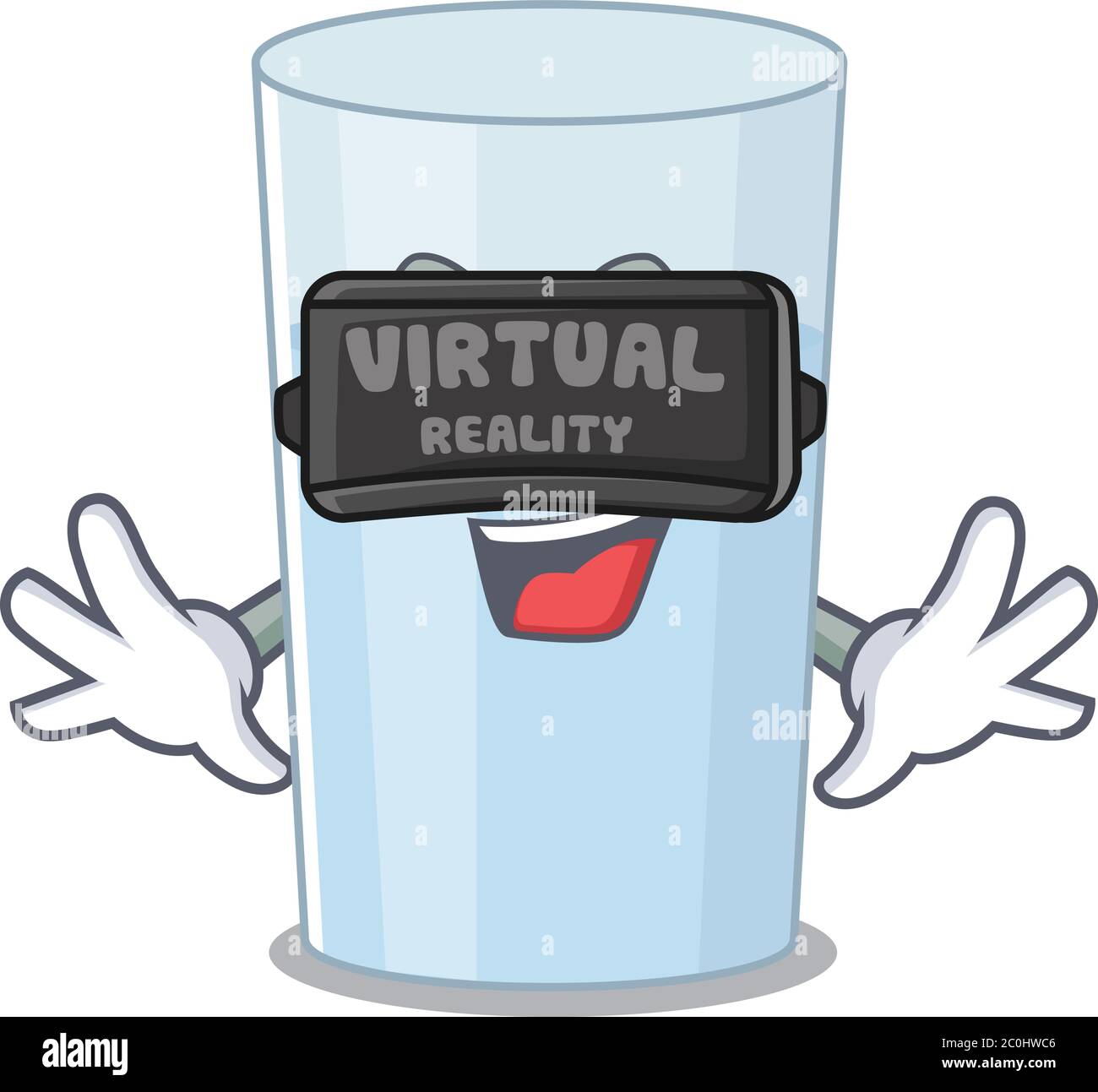 A cartoon image of glass of water using modern Virtual Reality headset ...
