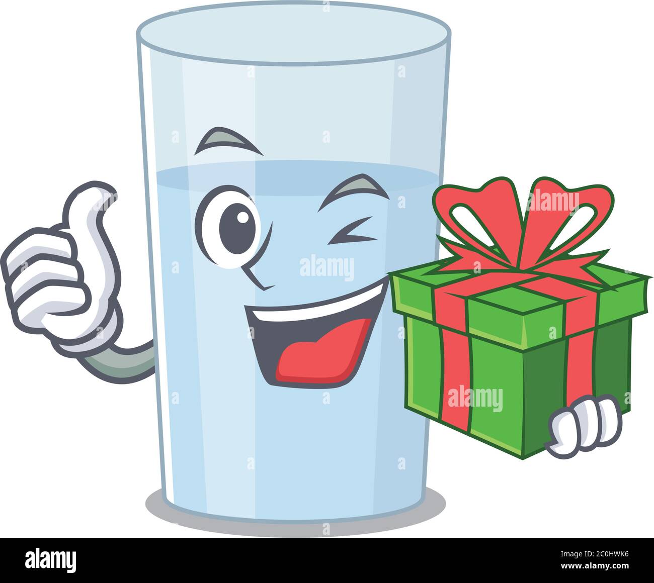 joyful glass of water cartoon character with a big gift box Stock ...