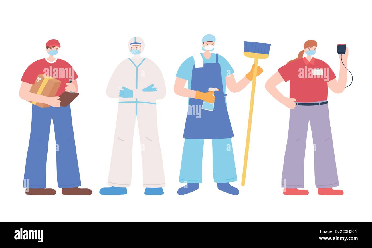 thank you essential workers concept, employees standing together ...