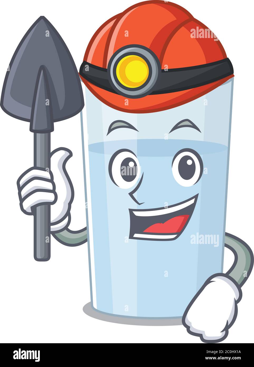 A cartoon picture of glass of water miner with tool and helmet Stock ...