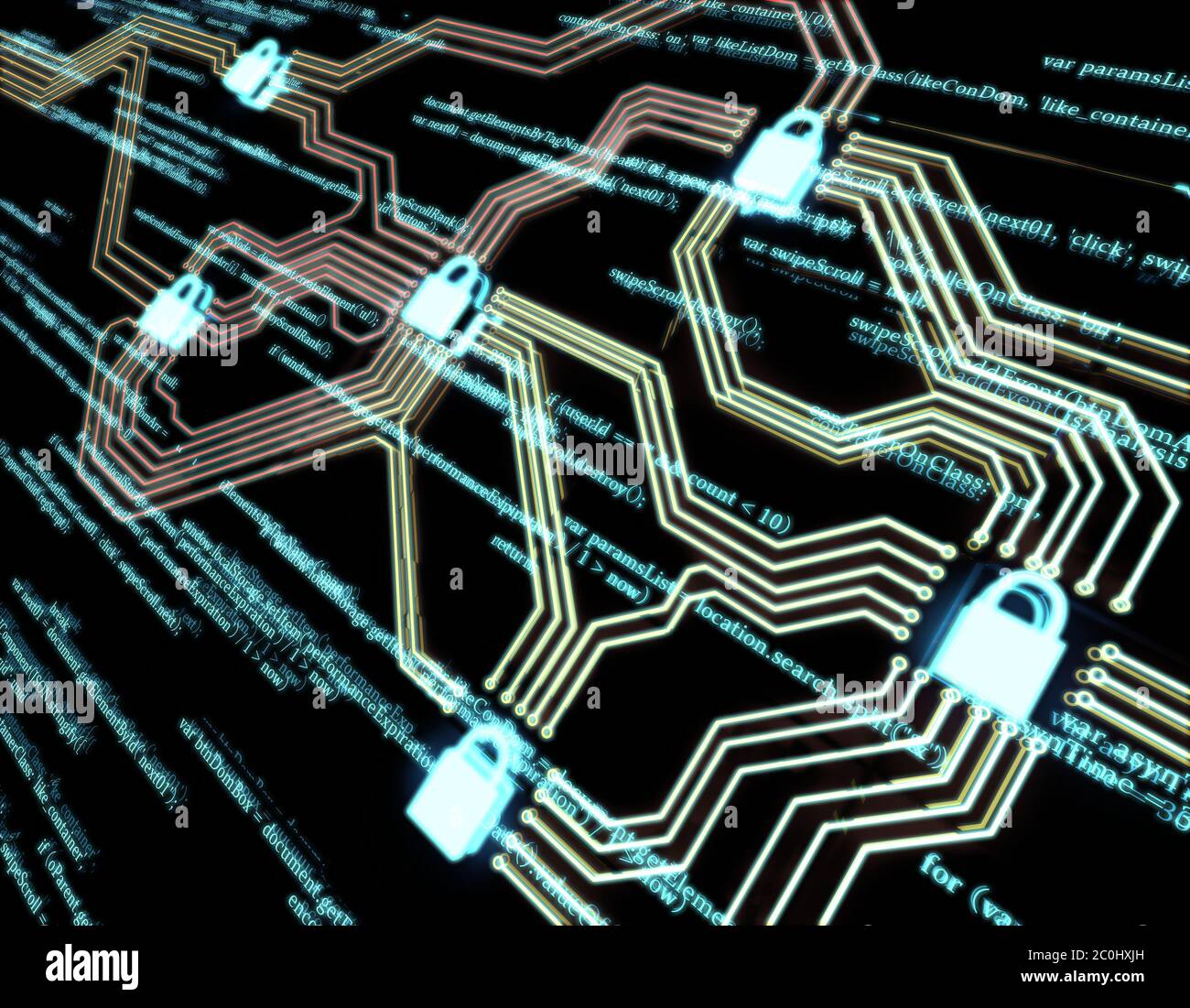 Circuit board and lock, network data security protection Stock Photo ...