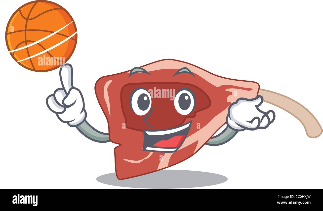 Sporty cartoon mascot design of lamb chop with basketball Stock Vector ...