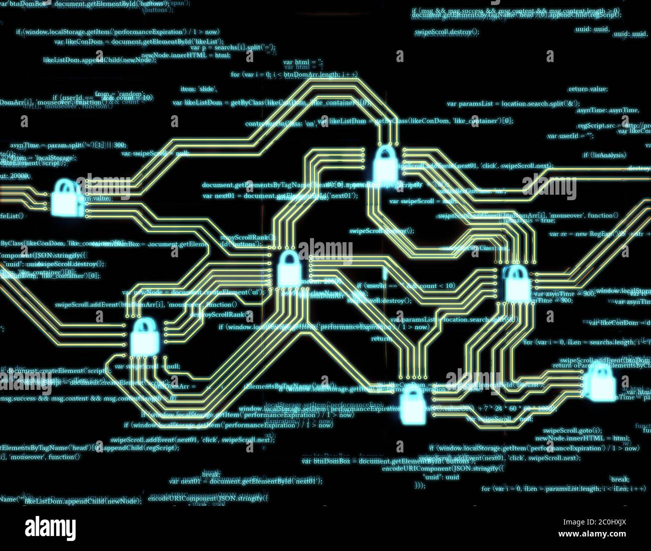 Circuit board and lock, network data security protection Stock Photo ...