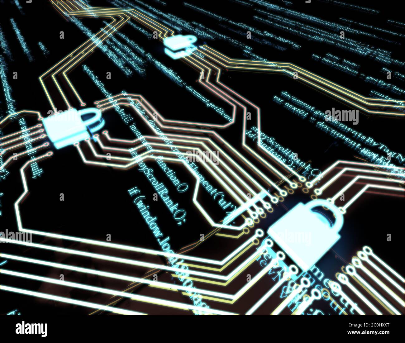 Circuit board and lock, network data security protection Stock Photo ...