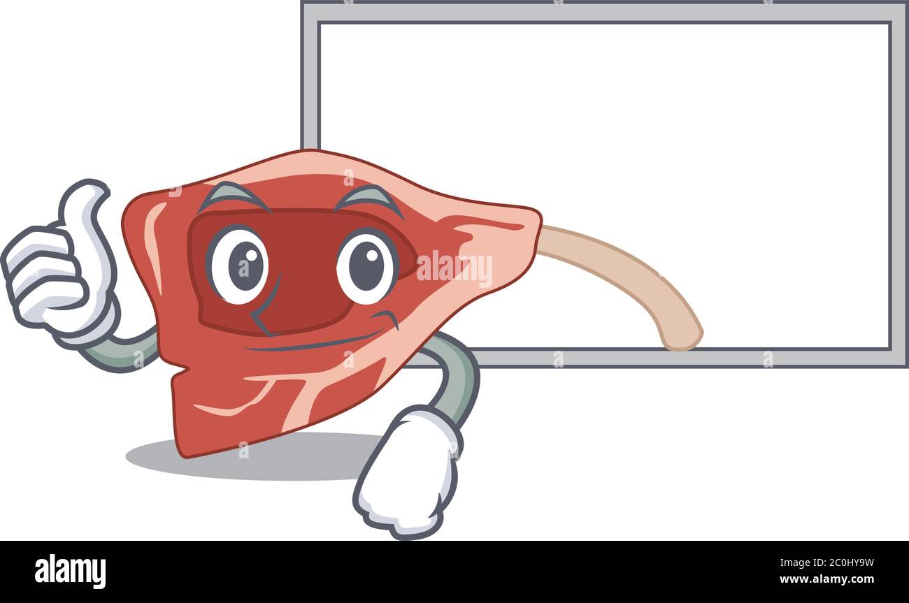 Lamb chop cartoon design with Thumbs up finger bring a white board ...