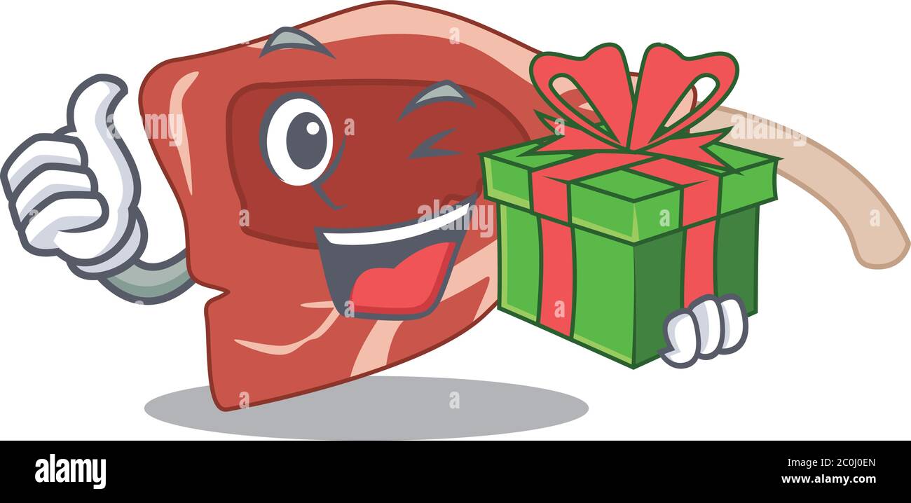 joyful lamb chop cartoon character with a big gift box Stock Vector ...