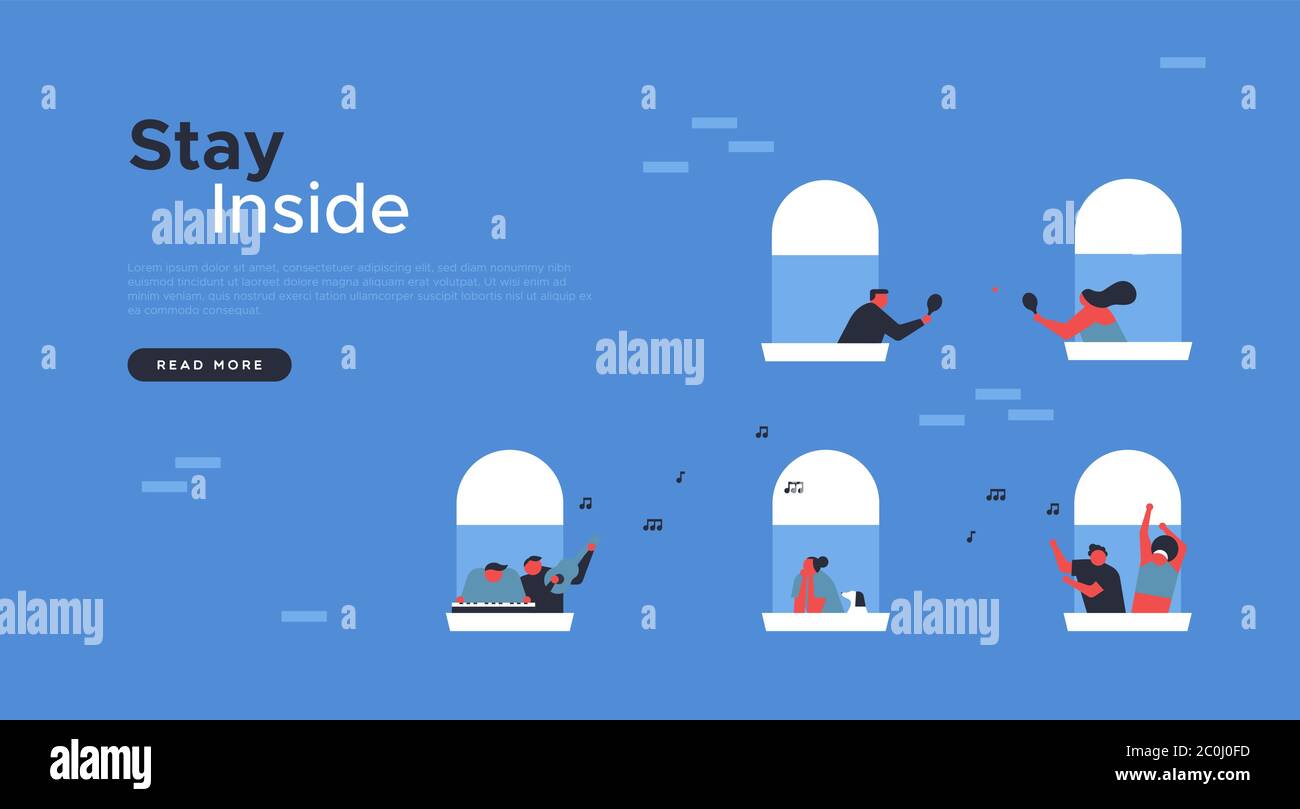 Stay inside landing page template with diverse people doing funny ...