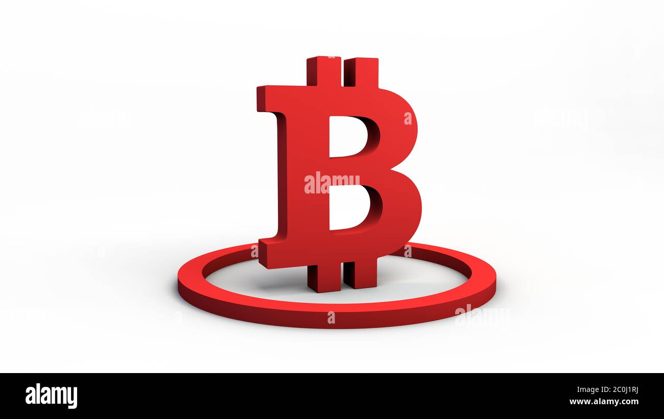 Red bitcoin monetary symbol inside circle. 3D illustration. White ...