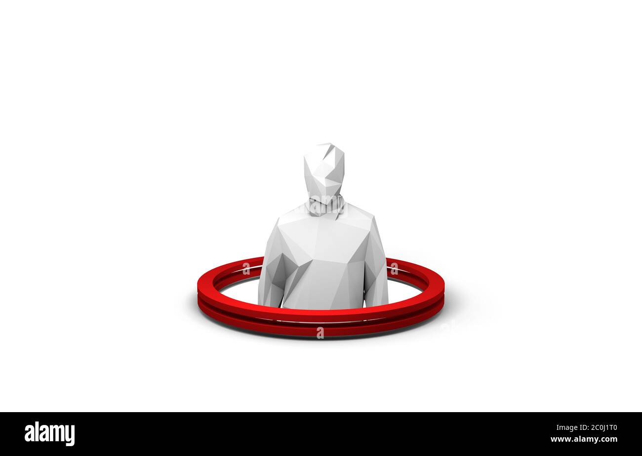 Concept of social distancing. Man inside circles isolated from the rest ...