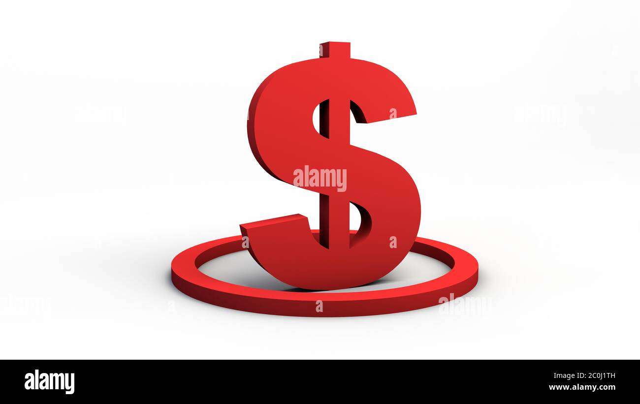 Red dollar monetary symbol inside circle. 3D illustration. White ...