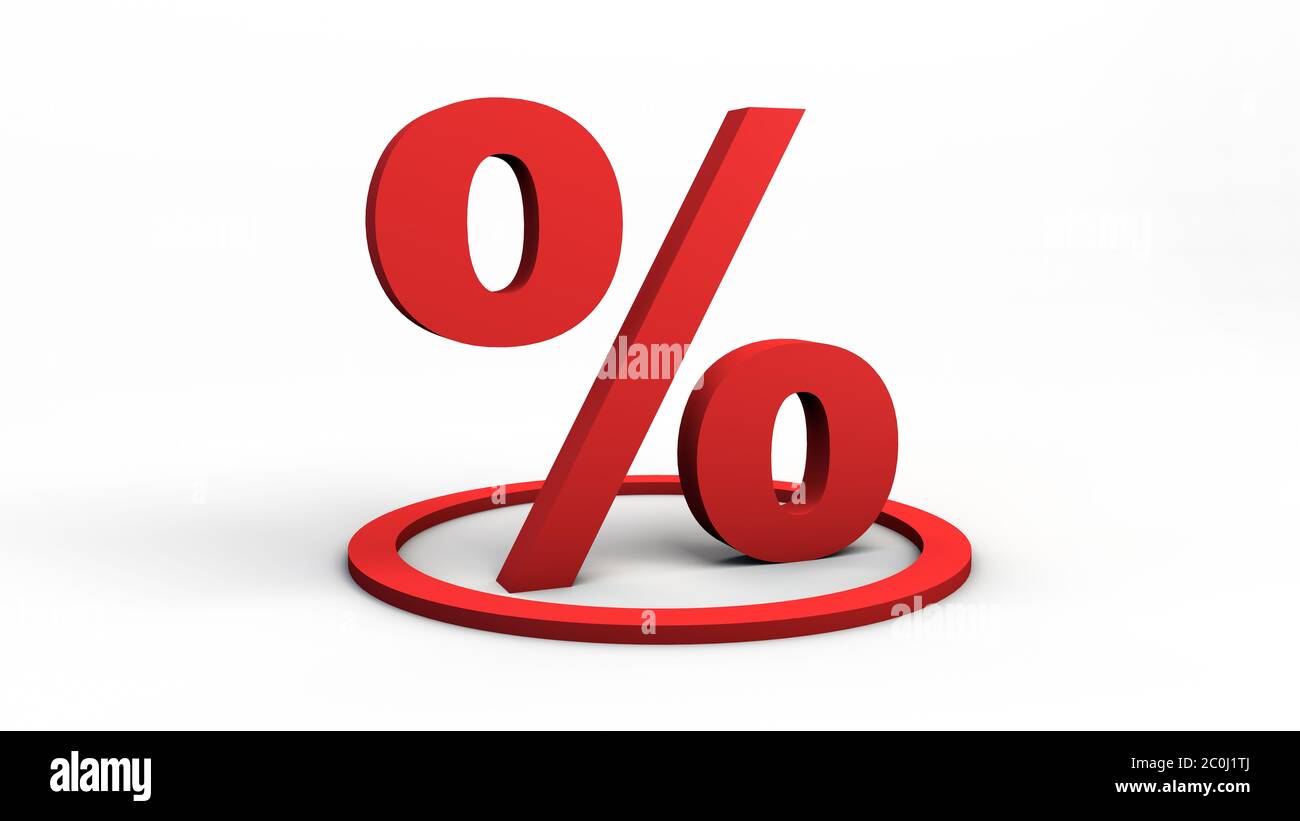 Red percentage symbol inside circle. 3D illustration. White neutral ...