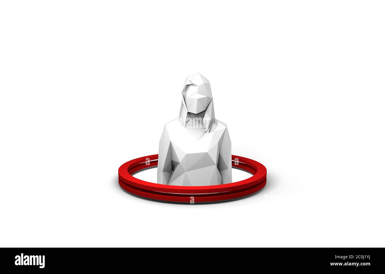 Concept of social distancing. Man inside circles isolated from the rest ...