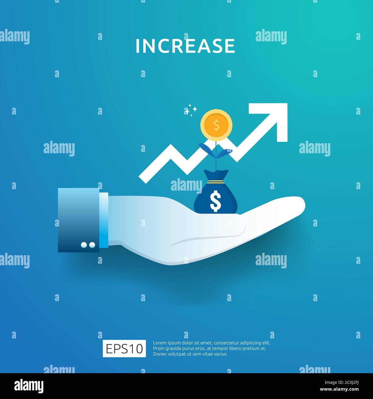 business chart on hand. income salary rate increase. graphic growth ...