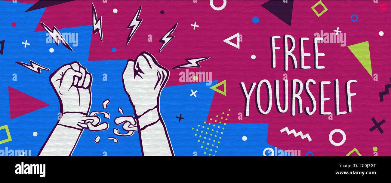 Free yourself illustration banner, freedom concept in trendy colorful ...