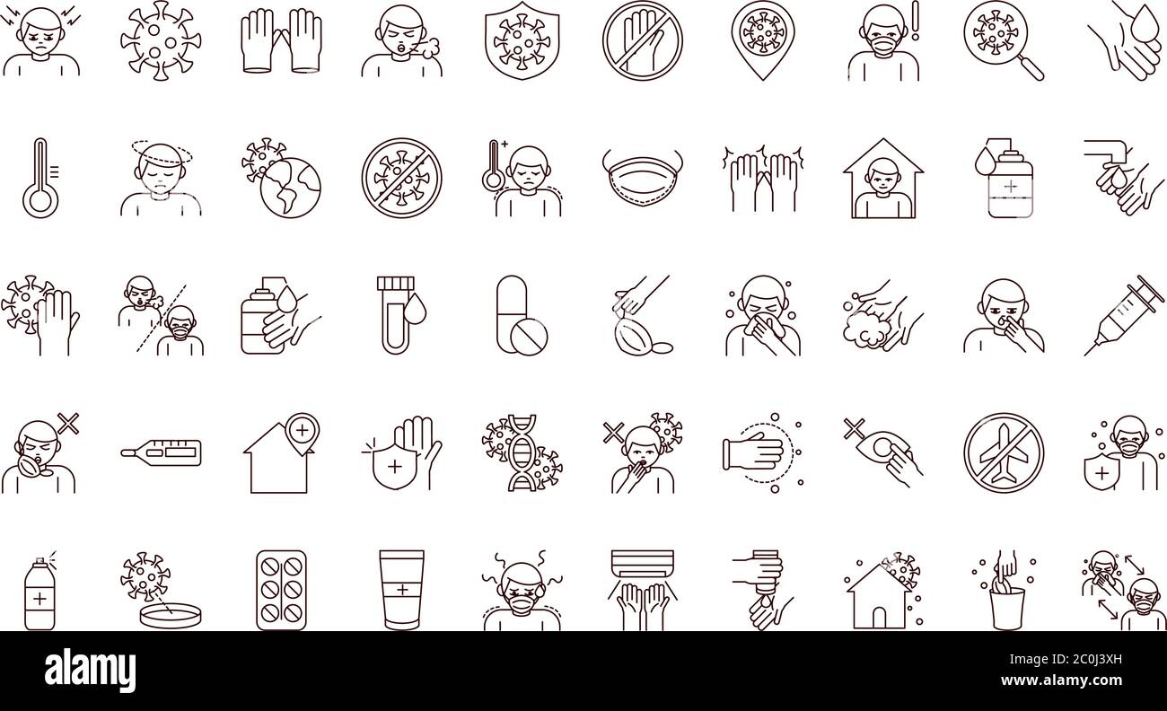 covid 19 coronavirus prevention, spread outbreak pandemic line style ...